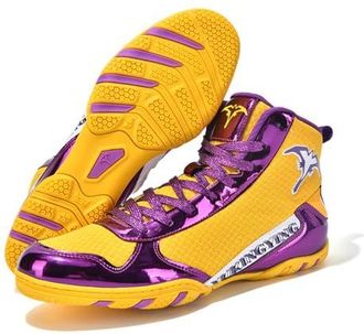 Generic Bottes de Lutte pour Femmes, Bottes de Kickboxing à Lacets, Non glissantes, Hautes, pour lentraînement et la Fitness.,Jaune,40 EU