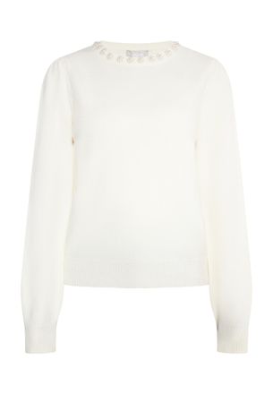 Usha Pullover mit Perlen Damen Wollwei&szlig;