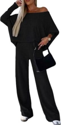 Onsoyours Femme Ensemble de 2 Pièces Ensemble de Vêtements Survêtement de Sport Combinaison de Jogging Costume Haut sans Bretelles à Manches Longues + Pantalon 