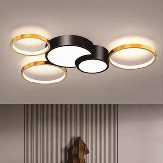 Trade Shop Plafoniera Led 48w 5 Cerchi Oro Nero Lampada Da Soffitto Modern Luce 4000k 70999