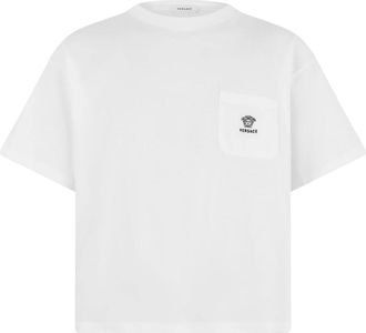 Versace Homme, Tops, Blanc, Taille: L T-Shirt en Jersey de Coton Brod&eacute;