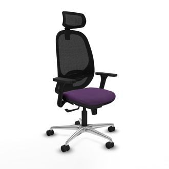 Piqueras y Crespo Stuhl mit 3D-Armlehnen, h&ouml;henverstellbarer Lendenwirbelst&uuml;tze und h&ouml;henverstellbarem Kopfteil, Schwarz/Violett