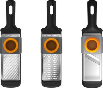 Fiskars Gemüsehobel und -reiben-Set, 3-teilig, Metall/Kunststoff, Functional Form, 1014414, Schwarz/Orange