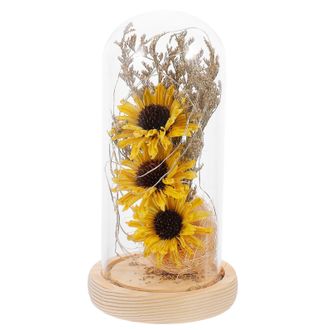 DOITOOL DIYEAH LED Sonnenblumen glasdeko mit Getrockneten Blumen Gelbe Lichtdekoration für Zuhause Geschenk ohne Batterie Realistische Handarbeit Langlebig un
