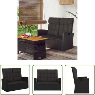 vidaXL Liegebank - Gartenbank mit Liegefunktion & Kissen Schwarz 118cm Poly Rattan