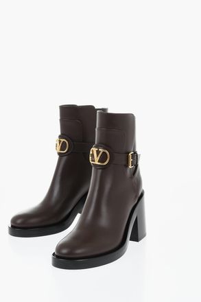 Valentino Stiefeletten Aus Leder Mit Logo-Besetztem Kn&ouml;chelriemen 9cm Absatz Valentino