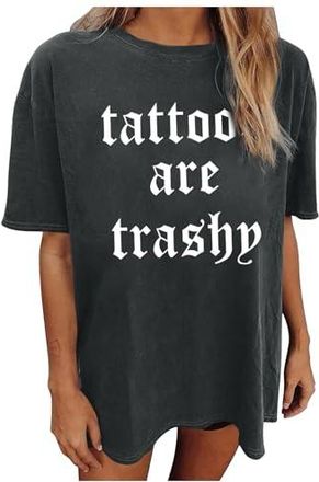 Generic Tunique 2025 Tattoo Are Trashy pour femmes, T-shirts longs tendance amples pour sortir, chemises longues graphiques &agrave; porter avec des leggings, coupe 
