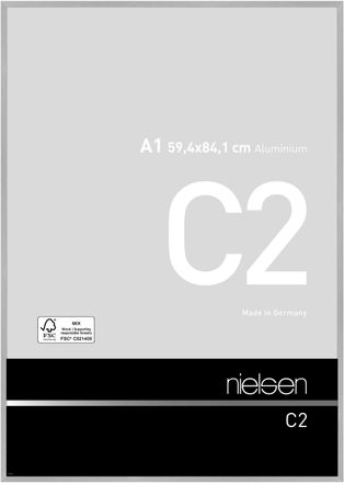 Nielsen Design Bilderrahmen, 59,4 x 84,1 cm (A1), Aluminium, Silber matt, Posterrahmen zum Aufh&auml;ngen im Hoch- & Querformat, Echtglas, C2