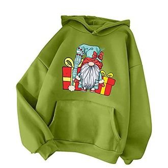 Generic Sweat &agrave; capuche de No&euml;l &agrave; manches longues avec poche et col rond pour femme, Vert, M