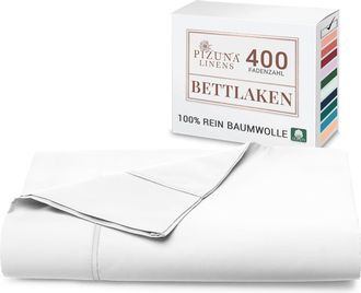 Pizuna Bettlaken ohne Gummizug Baumwolle 230x280 cm Wei&szlig;, 400 Fadenzahl 100% Langstapel Baumwolle Bettlaken, Satinbindung Flachlaken Mit stilvollem 5 cm Saum