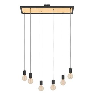 Eglo Pendelleuchte Esstisch Consett, 6-flammige H&auml;ngelampe f&uuml;r Wohnzimmer und Esszimmer, FSCM70HB, Esszimmerlampe aus Holz und Metall in schwarz, Lampe h&auml;n