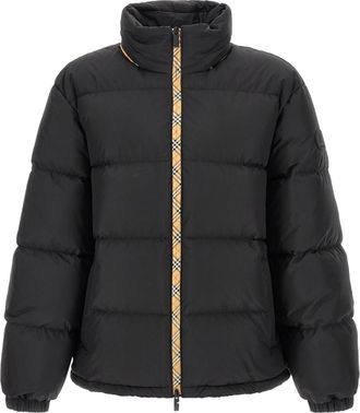 Burberry Quilted Check Detail Down Jacket - Black
