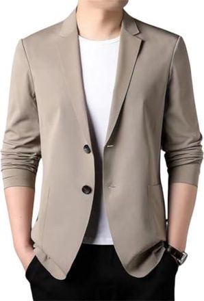 Generic Kyayu Veste d&eacute;t&eacute; en soie glac&eacute;e pour homme - Blazer daffaires &agrave; revers - Manteaux de sport d&eacute;t&eacute; pour homme, caf&eacute;, 3XL
