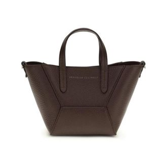 Brunello Cucinelli Handtasche mit oberem Griff aus genarbtem Leder - - Bags - Damen - Rot - ONE SIZE