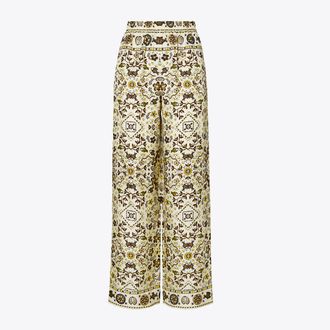 Tory Burch Damen Bedruckte Seidenhose in Wei&szlig;