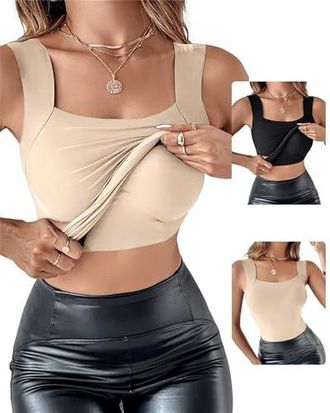 Generic D&eacute;bardeur gainant &agrave; col en U pour femme avec soutien-gorge int&eacute;gr&eacute;, chemise gainante pour contr&ocirc;le du ventre 2 en 1, haut caraco extensible pour lauto