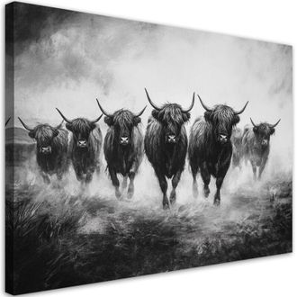 Feeby Tableau d&eacute;co Vache &eacute;cossaise noir et blanc 100x70