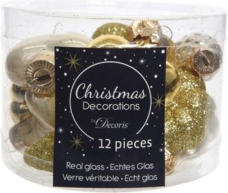 Kaemingk Weihnachtskugeln Christbaumschmuck Gold Mix Zapfen Sterne Bl&uuml;ten Herz 12 St&uuml;ck