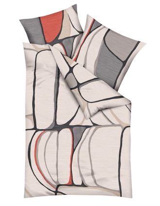 JACK by Kaeppel Fein Biber Wende Bettwäsche 2 TLG. Opalith Natur Schwarz Rot Grafik Reißverschluss, Größe:155x220cm Bettwäsche