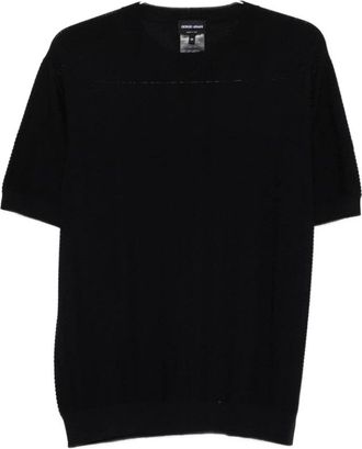 Giorgio Armani Homme, Pulls, Noir, Taille: XL Pull ras du cou en soie et coton &agrave; chevrons