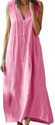 Generic Robe Femme Chic Et Elegant Robes Longues Femmes &Eacute;t&eacute; Longue Style D&eacute;contract&eacute; De Plage Confortable Dos Nu sans Manches Rose L