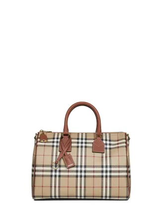 Burberry Coated Cotton Check Top Handle Bag - Beige