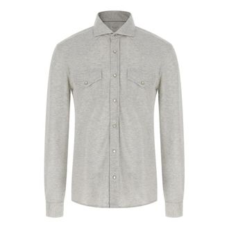 Brunello Cucinelli Baumwoll-Piqu&eacute;-Hemd - - Shirts - Herren - Grau - M