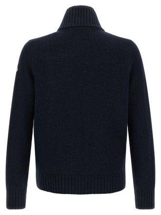 Moncler Virgin Wool and Cashmere Ribbed Knit Cardigan - Blue