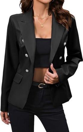 Generic Blazer en similicuir &agrave; double boutonnage pour femme, Noir, XXL