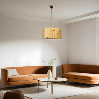 Opviq Elegant Metal Chandelier with Bamboo Cap, 45 cm Diameter, Adjustable Height, E27 Socket, Oak & Black Finish | Perfect for Modern Spaces, IP20 Rated