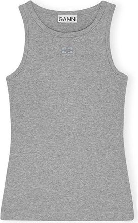 Ganni Femme, Tops, Gris, Taille: 36 FR D&eacute;bardeur c&ocirc;tel&eacute; en coton doux