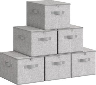 Songmics Aufbewahrungsbox mit Deckel, faltbare Stoffbox mit Griffen, Aufbewahrung f&uuml;r Kleidung, Vliesstoff, 6er Set, 40 x 30 x 25 cm, taubengrau RZB003W02