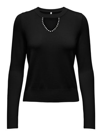 Only Rundhalspullover ONLY ONLVENICE LIFE LS PEEKABOO BLING CC KNT, Damen, Gr. XS, schwarz detail:silber bling, Strick, Obermaterial: 82% Viskose, 16% Nylo