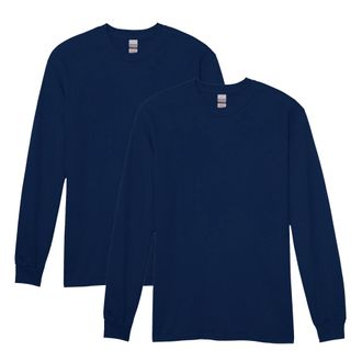 Gildan Herren T-Shirt Heavy Cotton Long Sleeve Style G5400, 2er-Pack Hemd, Navy, XX-Large