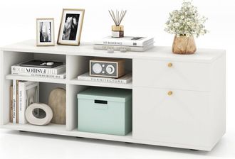 Costway Commode avec 2 Tiroirs, 4 Cubes, 108 x 39 x 50 cm, Pieds R&eacute;glables, Vitrine Basse Autoportante, Meuble Console, pour Bureau, Salon, Chambre, Blanc