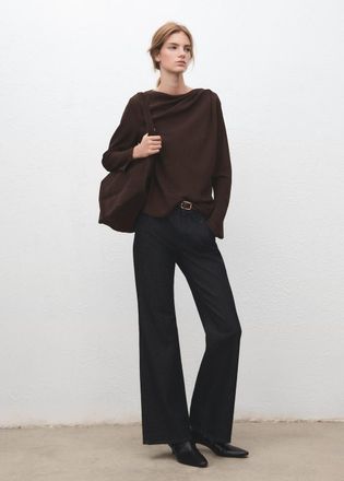 Mango Blouse col bateau drap&eacute; marron - Femme - XS - MANGO