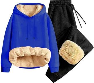 Generico Combinaison dhiver pour femme de sport en polaire chaude compl&egrave;te en molleton avec fermeture &eacute;clair &agrave; capuche et pantalon en velours complet 2 pi&egrave;ces 