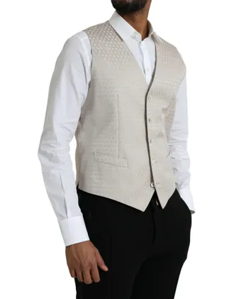 Dolce & Gabbana Mens Off White Cotton Waistcoat Dress Formal Vest Silk Polyester