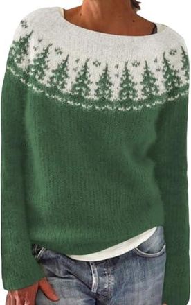 Generic Pull tricoté à rayures pour femme - Confortable - Col bateau surdimensionné - Manches longues - Léger - Tricot côtelé - Chemisier bohème pour lautomne