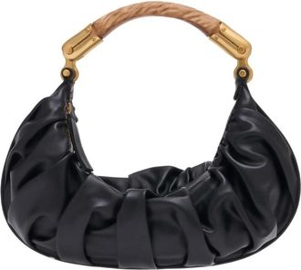 Balmain Femme, Sacs, Noir, Taille: ONE Size Sac Pochette Fronc&eacute; en Cuir avec Poign&eacute;e en Bois