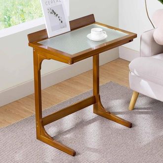 Generic C-förmiger Beistelltisch Aus Bambus, Tragbarer Schreibtisch, Mit Abnehmbarer Glasplatte, Leicht Zu Reinigen und Zu Pflegen, Perfekt for Kleine Wohnung