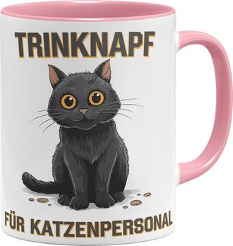 OM3 witzige Kaffee-Tasse mit Spruch - Trinknapf für Katzenpersonal - Katzenliebhaber Katze I - Keramik Becher - 325ml - Beidseitig Bedruckt - Rosa