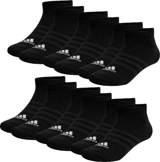 adidas 6 Paar Herren Damen Unisex Casual Socken T SPW Low Sneaker, Farbe:Schwarz, Gr&ouml;&szlig;e:43-45, Artikel:-black