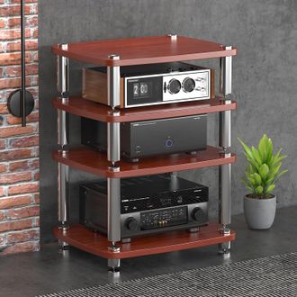 Generic HiFi Regal 4-stufiges Stereo-St&auml;nder, HiFi-Lautsprechergeh&auml;use Mit Vibrationsd&auml;mpfung, Modernes Stereo-Rack Aus Holz for Gaming, Besprechungsr&auml;ume, Wo