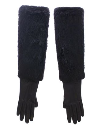 Dolce & Gabbana Womens Black Beaver Fur Lambskin Leather Elbow Gloves
