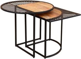 Gilde 2er Set Beistelltisch Farsi aus Metall - pulverbeschichtet - naturfarben/schwarz - H&ouml;he 60cm x Breite 60cm