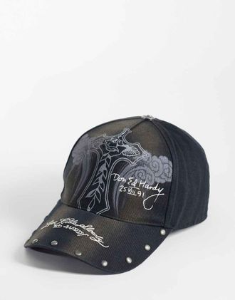 Ed Hardy casquette trucker Storming Rose noire