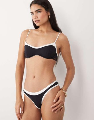 Tala Bas de bikini &agrave; taille mi-haute et bords contrastants - Noir ombre
