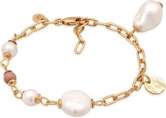 Elli Armband - Armband Süßwasserzuchtperlen Rhodonite 925 Sterlin - Gr. 16 CM - in Gold - für Damen