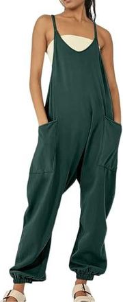 Generic Salopette d&eacute;t&eacute; &agrave; jambes larges pour femme - Salopette ample sans manches pour femme - Salopette &agrave; bretelles r&eacute;glables - Salopette grande taille avec p